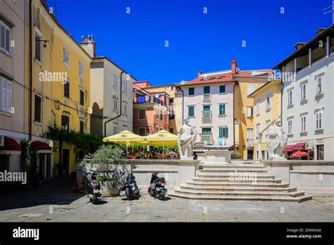 Piran Istria Slovenia City View In The Old Town Here The Square Of