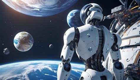 Robot And Spaceship Back To Planet Premium Ai Generated Image