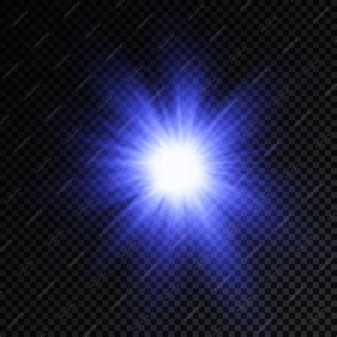 푸른 빛나는 빛 버스트 광선 밝은 별 태양 광선 조명 효과 햇빛의 플레어 프리미엄 벡터