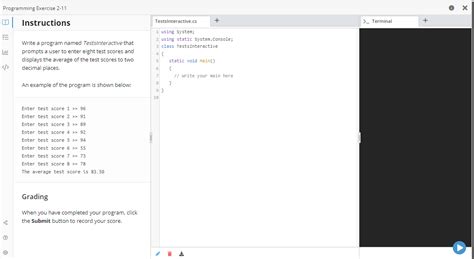 Solved Programming Exercise 2 11 X It Testsinteractivecs
