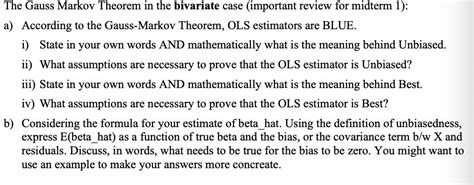 Solved The Gauss Markov Theorem In The Bivariate Case