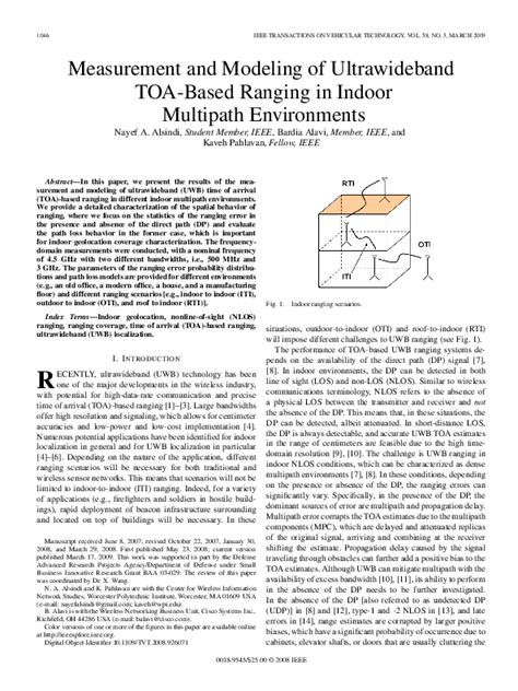 Pdf Measurement And Modeling Of Ultrawideband Toa Based Ranging In Indoor Multipath Environments