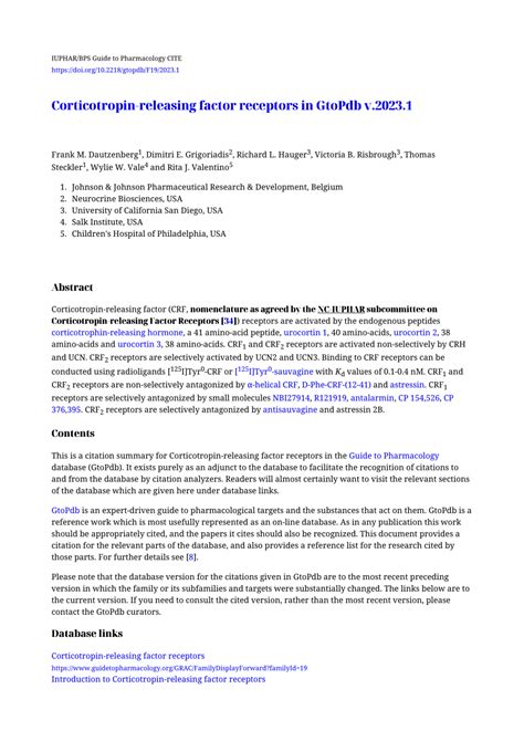 Pdf Corticotropin Releasing Factor Receptors In Gtopdb V20231