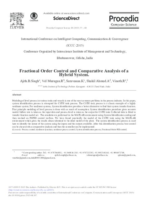 Pdf Fractional Order Control And Comparative Analysis Of A Hybrid System