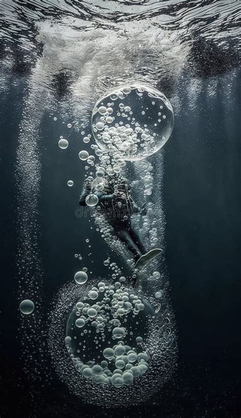 A Person Swimming In The Water With Bubbles On The Water Generative Ai