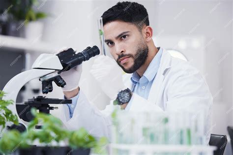 Premium Photo Plant Science Microscope And Man In A Lab With
