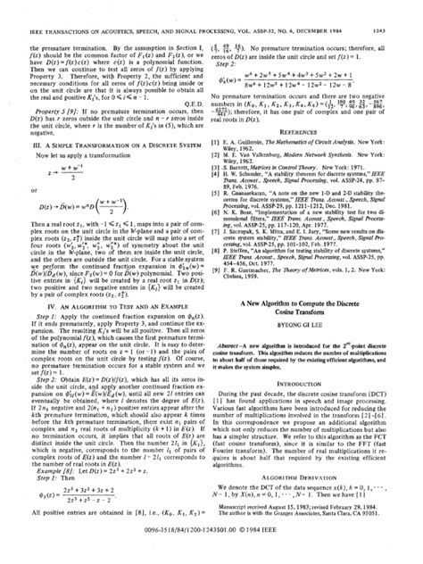 New Algorithm To Compute The Discrete Cosine Transform Pdf Fast Fourier Transform Convolution