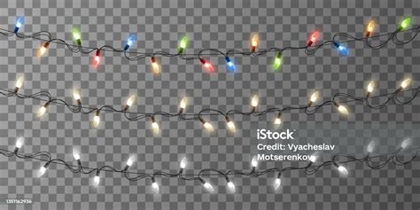 화환 크리스마스 장식 조명 효과 격리된 벡터 설계 요소입니다 Xmas 홀리데이 인사말 카드 디자인에 빛나는 조명 크리스마스 장식 현실적인 빛나는 화환 0명에 대한 스톡 벡터