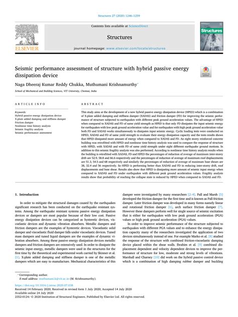 Pdf Seismic Performance Assessment Of Structure With Hybrid Passive Energy Dissipation Device