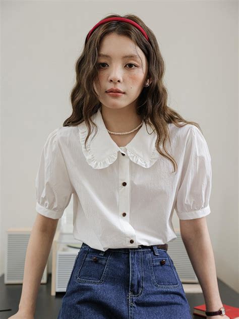 베이지하루 프렌치 러블리 와이드카라 셔츠 블라우스 프릴 레트로 복고풍 면 코튼 20대 봄 여름 대학생 캠퍼스룩 깔끔한 캐주얼 올매치 셔츠 상의 여성 탑 여자 코디 화이트