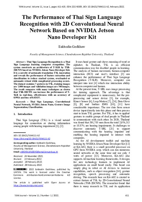 Pdf The Performance Of Thai Sign Language Recognition With 2d Convolutional Neural Network