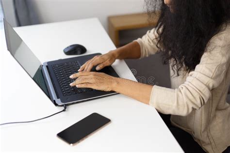 Bipoc Programmer Woman Typing Code On Laptop Computer Freelancer Poc