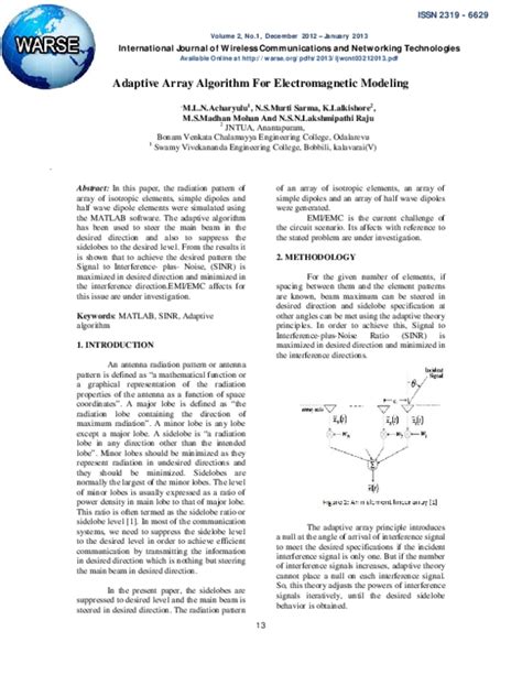 pdf adaptive array algorithm for electromagnetic modeling n s murti sarma