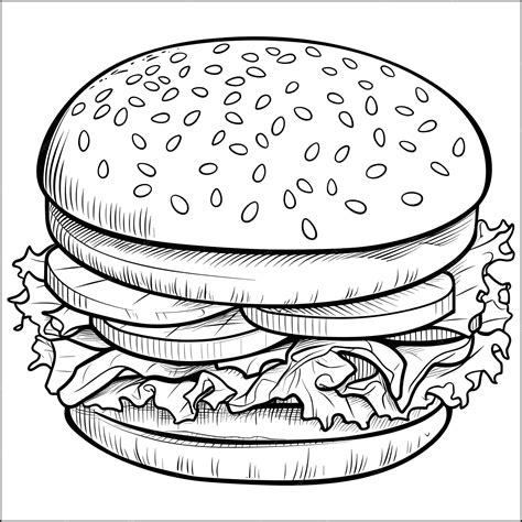 Premium Vector Burger Coloring Book Page Burger Coloring Pages For