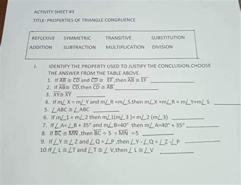 Solved Activity Sheet 3 Title Properties Of Triangle Congruence