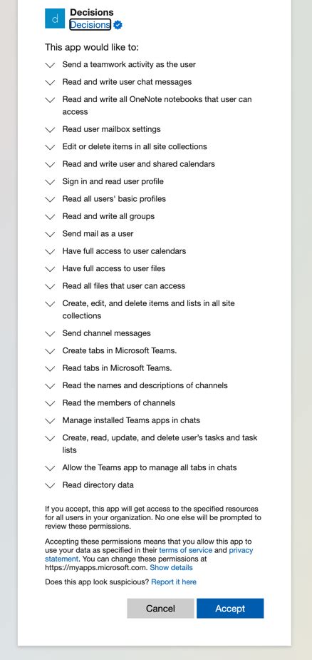 Decisions Microsoft Graph Permissions