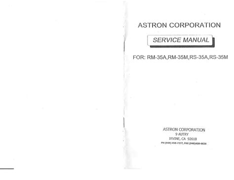 Astron Rm 35a Rm 35m Rs 35a Rs 35m Service Manual