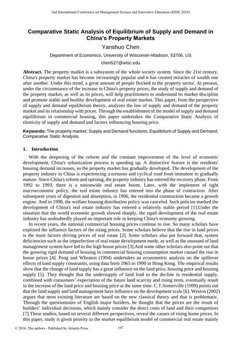 Pdf Comparative Static Analysis Of Equilibrium Of Supply And