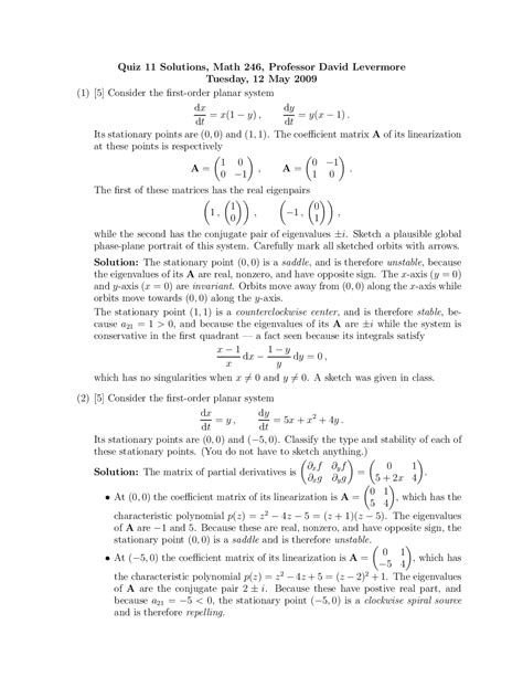 Quiz 11 Solutions Differential Equations For Scientists And Engineers