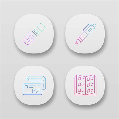 Office Work Accessories App Icons Set Ui Ux User Interface Web Or Mobile Applications