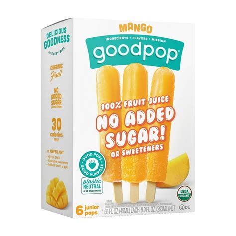 Goodpop Mango 100 Fruit Juice No Sugar Added Frozen Pops 6 Pack