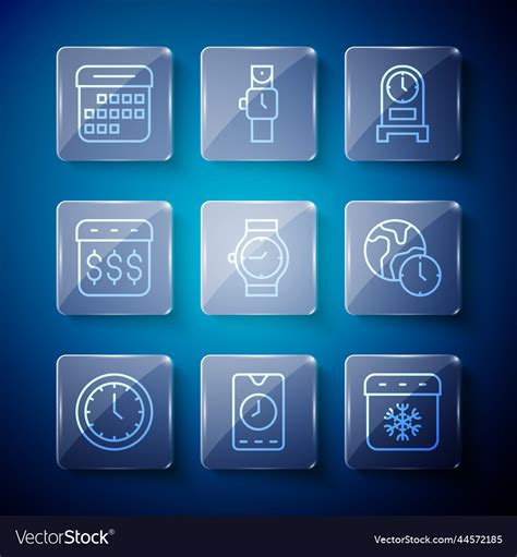 Set Line Clock Alarm Clock App Mobile Calendar Vector Image