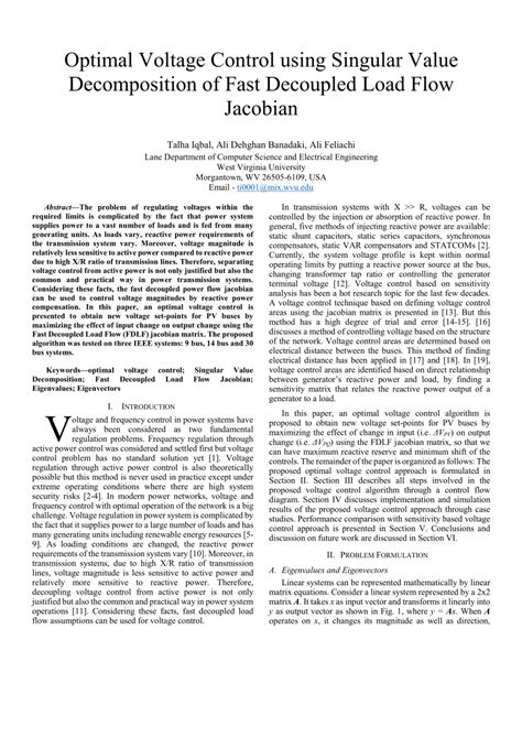 pdf optimal voltage control using singular value decomposition of