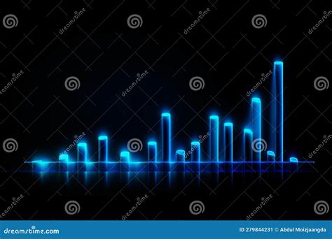 Realistic Blue Neon Business Graph Shines On Dark Background Stock