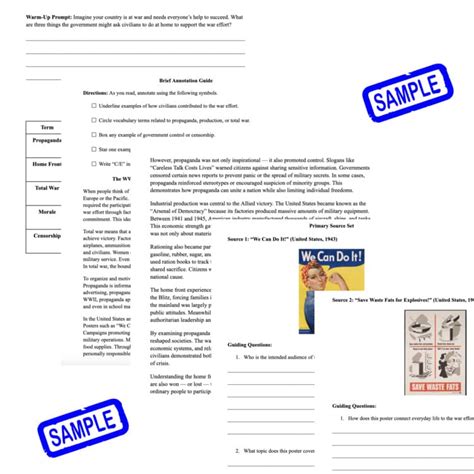 Wwii Home Front Propaganda Lesson Primary Source Gallery Walk And Poster