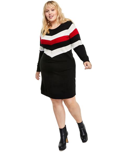 Bcx Trendy Plus Size Lurex Colorblocked Sweater Dress Macys