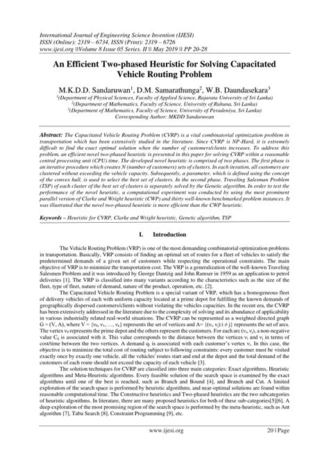 Pdf An Efficient Two Phased Heuristic For Solving Capacitated Vehicle