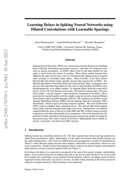 Pdf Learning Delays In Spiking Neural Networks Using Dilated Convolutions With Learnable Spacings