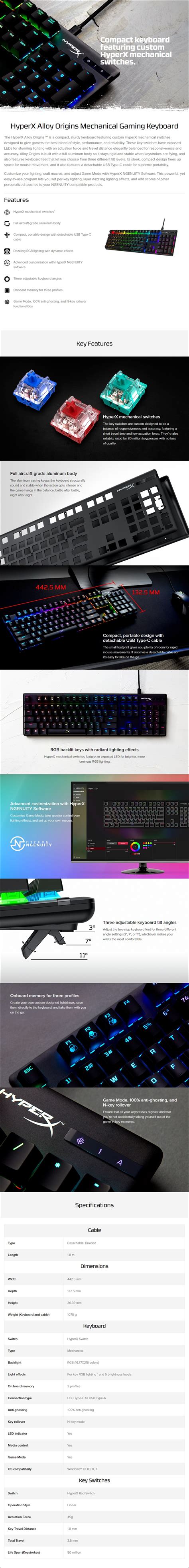 HyperX Alloy Origins RGB Mechanical Gaming Keyboard - Red Switches ...
