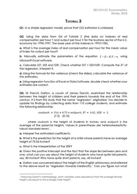 Exercises For Introduction To Econometrics Docsity