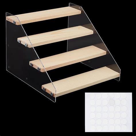 Nbeads 4 Tier Clear Acrylic Display Risers Showing Stand Display Shelf Wooden