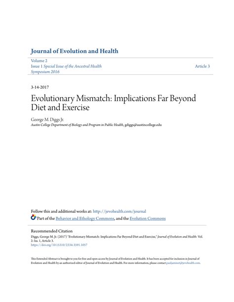 Pdf Evolutionary Mismatch Implications Far Beyond Diet And Exercise