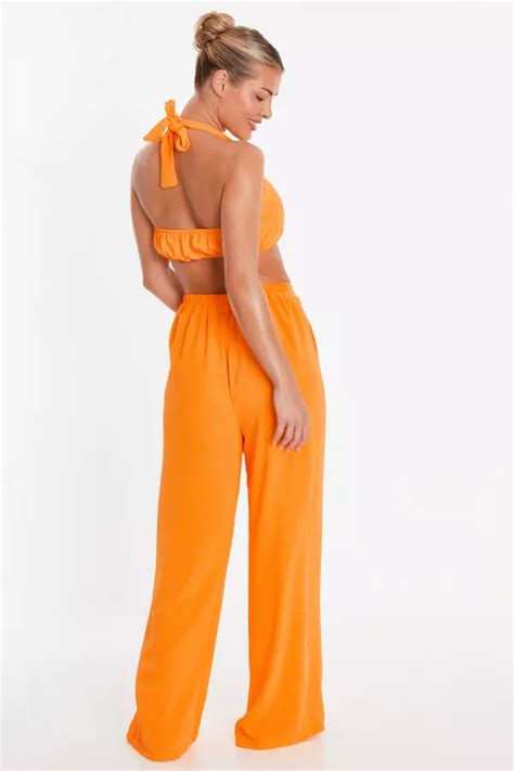 Orange Wide Leg Trousers Quiz Clothing