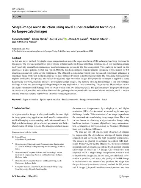 Pdf Single Image Reconstruction Using Novel Super Resolution