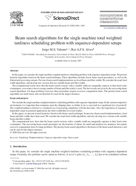 Pdf Beam Search For Weighted Tardiness Scheduling