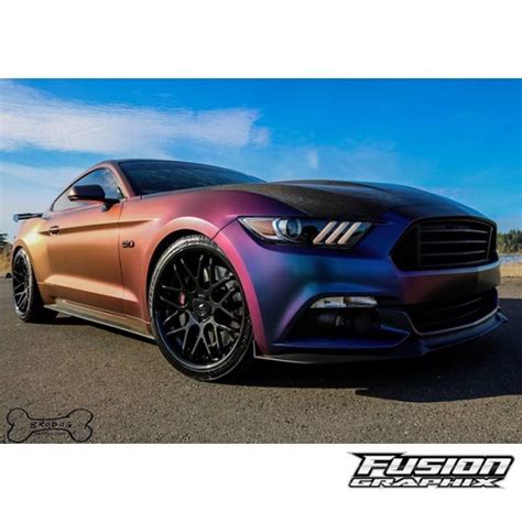 Ford Mustang Wrapped In Avery Sw Colorflow Satin Rushing Riptide Cyanpurple Shade Shifting