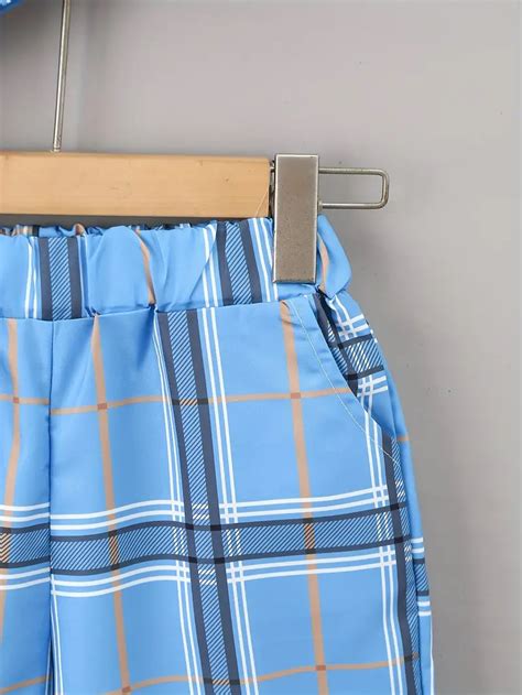 시원한 여름 소년 옷 체크무늬 스티칭 반팔 티셔츠 반바지 모자 세트 2개 Temu Republic Of Korea