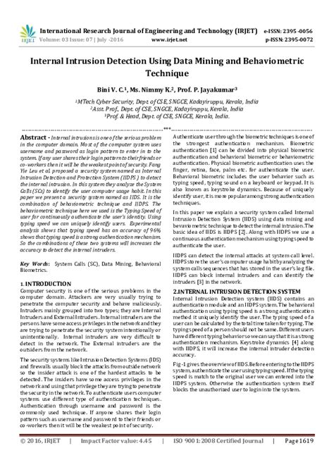 Pdf Internal Intrusion Detection Using Data Mining And Behaviometric Technique