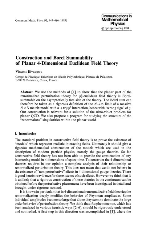 Pdf Construction And Borel Summability Of Planar 4 Dimensional