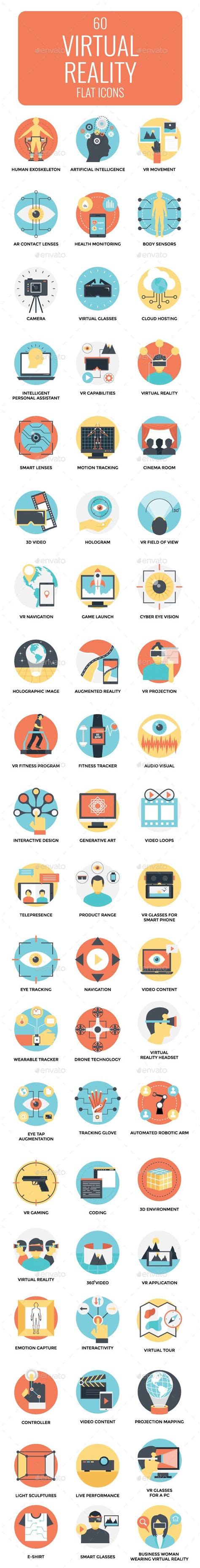 60 Flat Virtual Reality Icons Set Icon Set Virtual Reality Reality