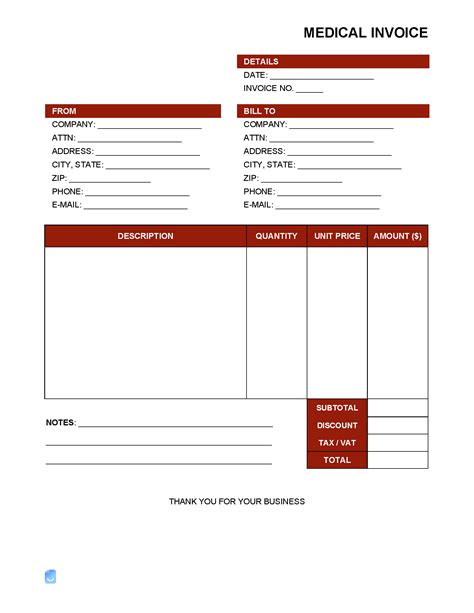 Printable Medical Bill Invoice Template