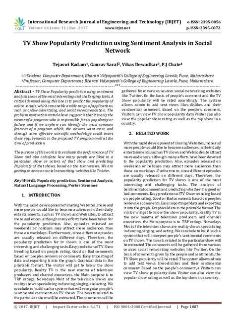Pdf Tv Show Popularity Prediction Using Sentiment Analysis In Social Network