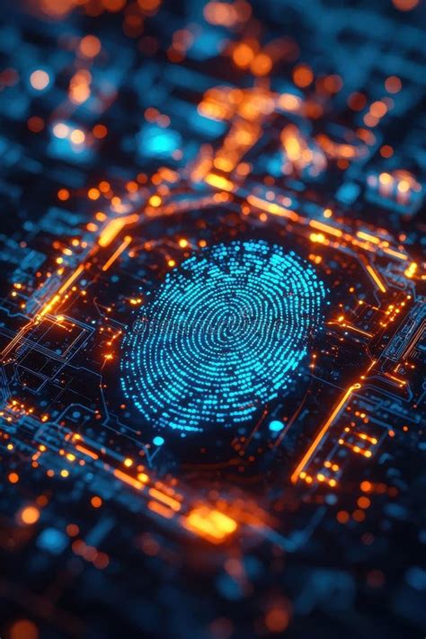Futuristic Fingerprint Scan On Illuminated Electronic Circuit Board