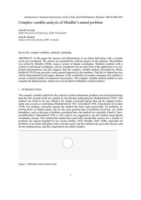 pdf complex variable analysis of mindlin s tunnel problem