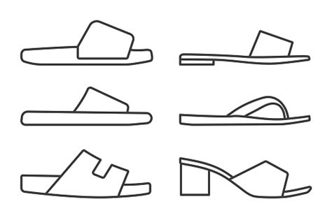 플립 플롭 슬리퍼 여름 여성 신발 개요 아이콘 세트 벡터 일러스트 레이 션 아이콘에 대한 스톡 벡터 아트 및 기타 이미지