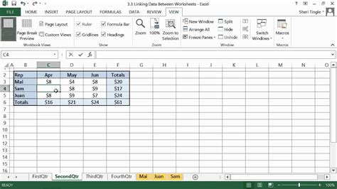 Microsoft Office Excel 2013 Tutorial Linking Data Between Worksheets K Alliance Worksheets